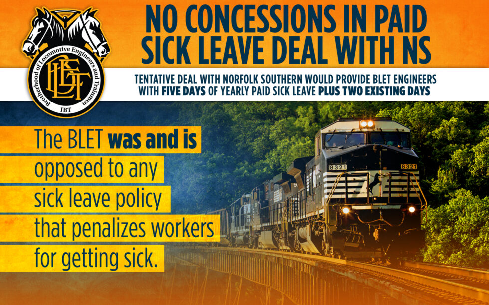 BLET’s paid sick leave agreement with NS is not tied to attendance policy | Brotherhood of ...