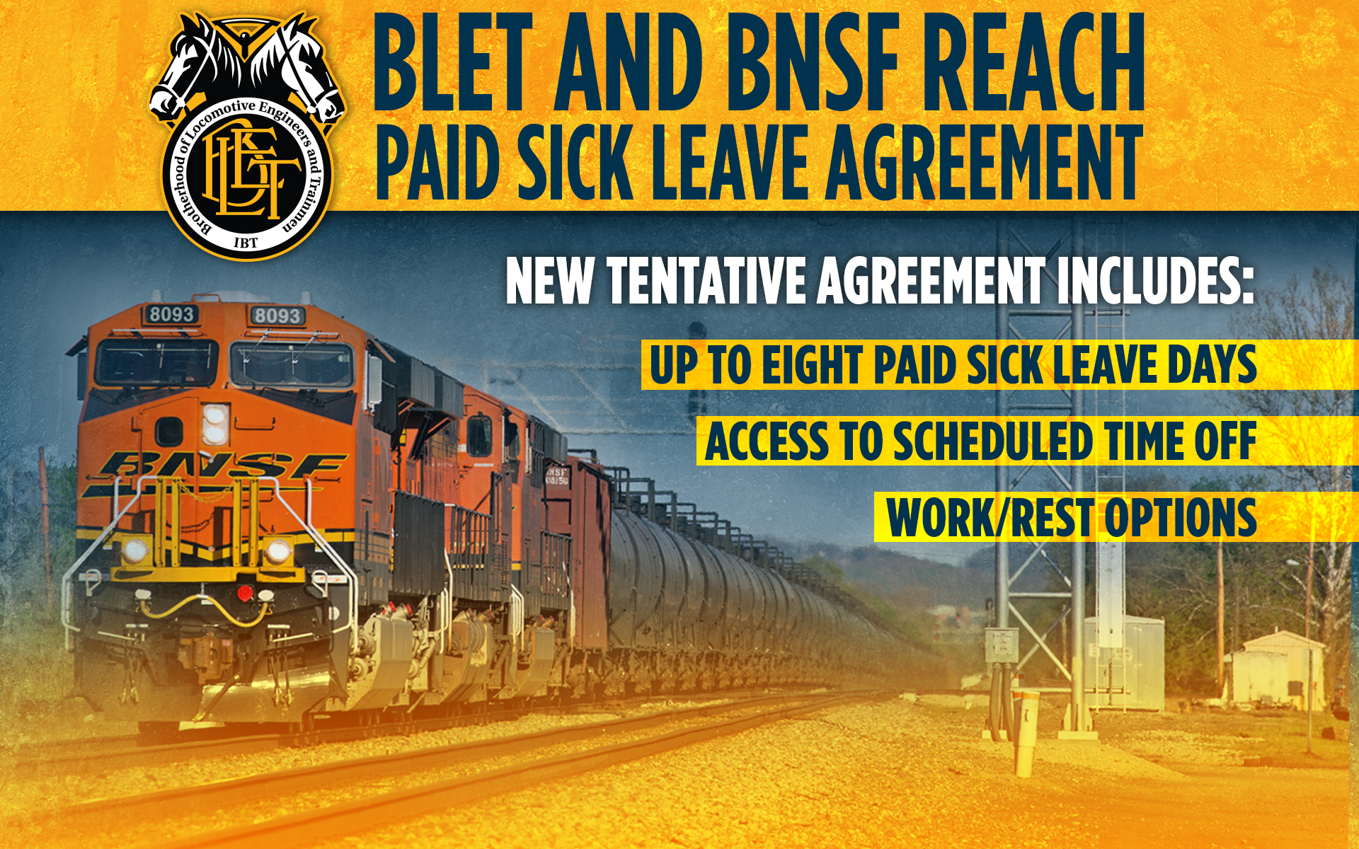 BLET, BNSF reach tentative agreement on paid sick leave, improvements to work schedules for ...