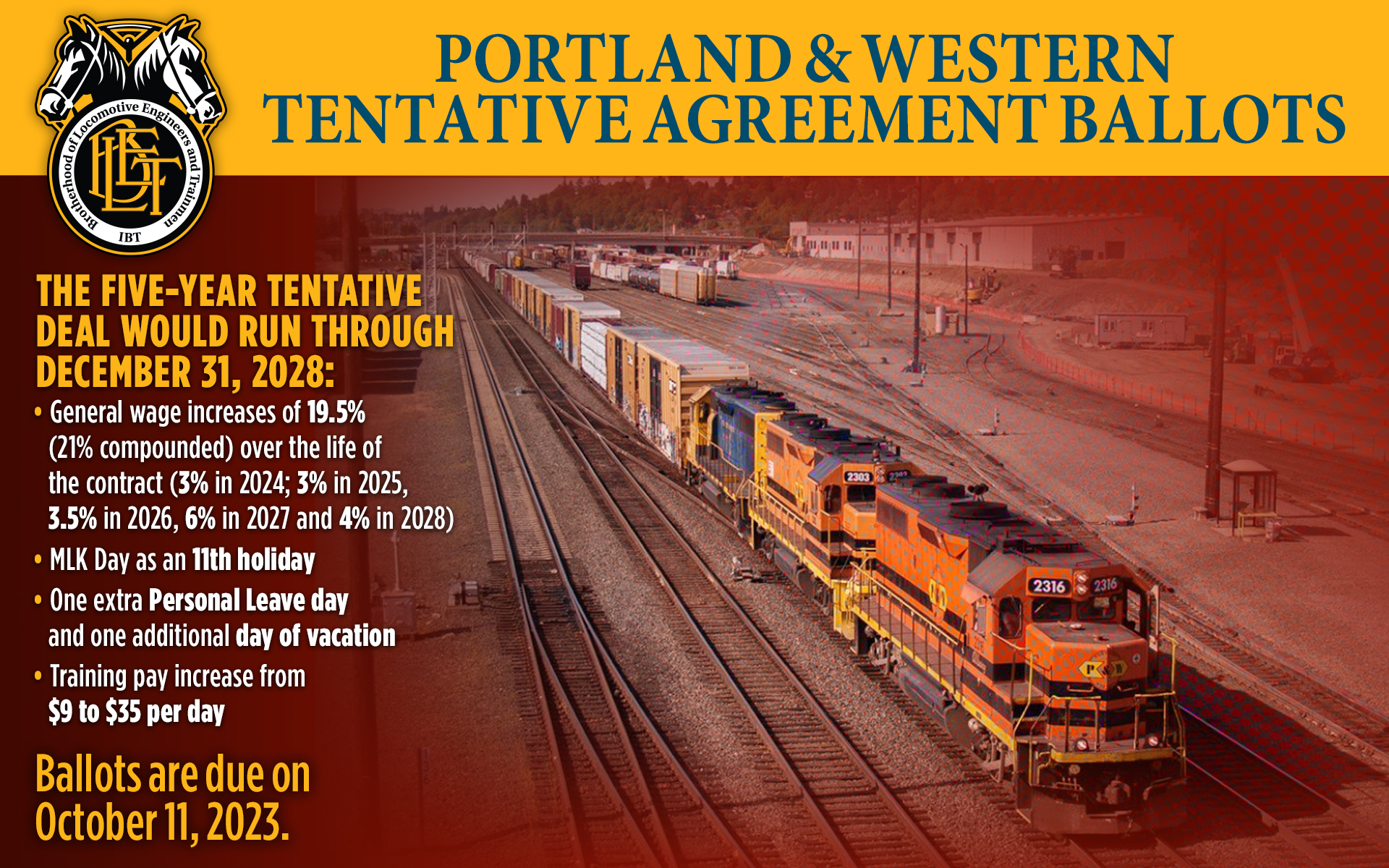 Ballots mailed for tentative Portland & Western agreement - Brotherhood ...