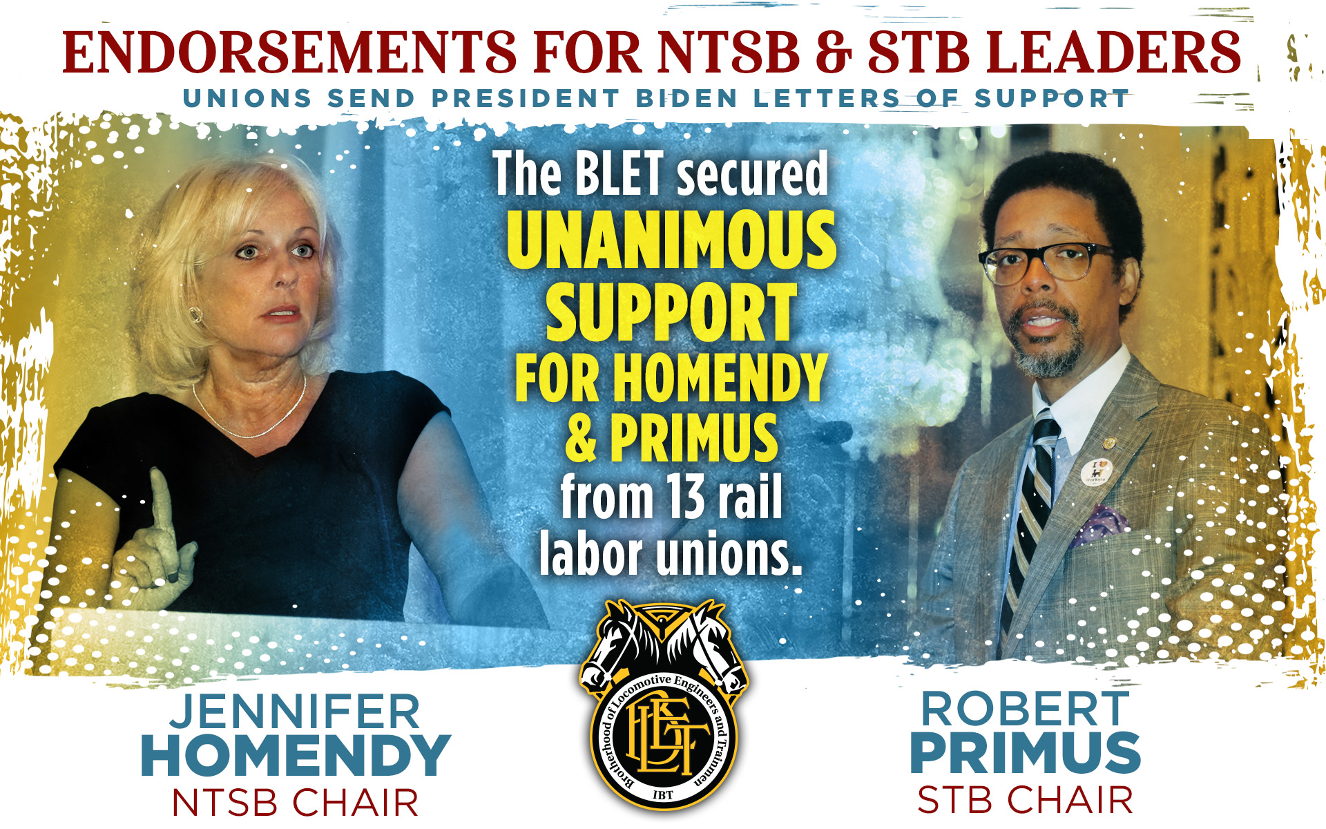 BLET leads joint labor endorsements of Homendy, Primus - Brotherhood of ...